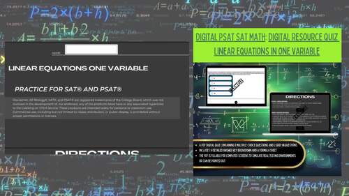 Digital SAT Prep MATH (DSAT) Test Worksheet Algebra Equations One Variable