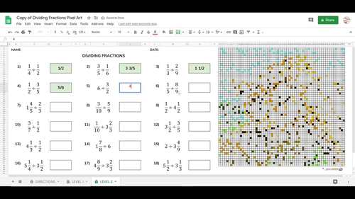 Google Sheets Digital Pixel Art Math Dividing Fractions by Algebra Accents