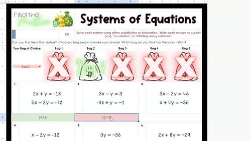 Solving Systems of Equations: Substitution & Elimination Digital Activity