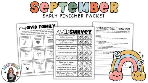 AVID Back to School | September Early Finisher Activity Packet-With ...