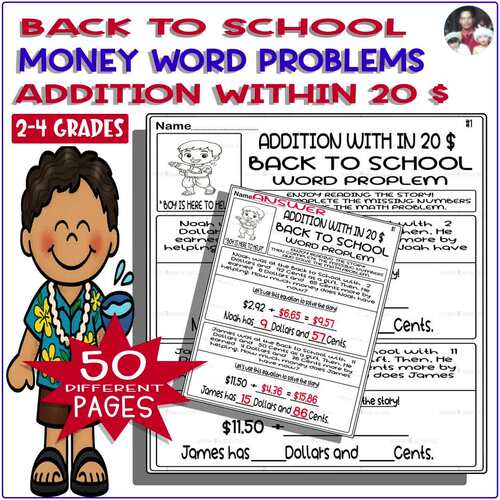Back to School Money Math Problem Addition within 20 Flash Goal Lift ...