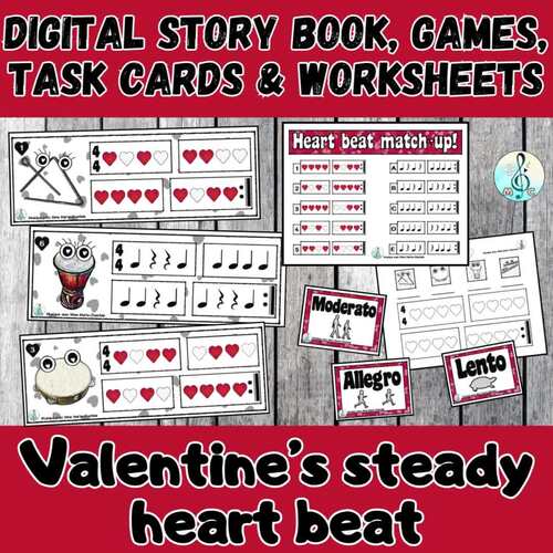 Valentine's STEADY BEAT Elementary music task cards, games, worksheets ...