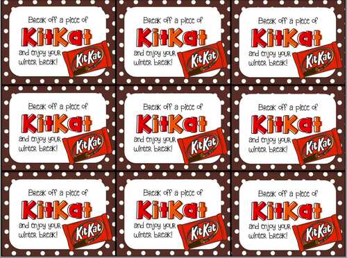 KitKat Winter Break Gift Tag for Christmas / Holidays | TPT