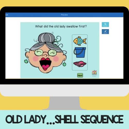 Old Lady Who Swallowed a Shell Sequencing Boom Cards for Speech Teletherapy