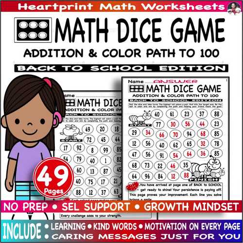 Race to 100 Math Game | addition to 100 | color path math dice game Go ...