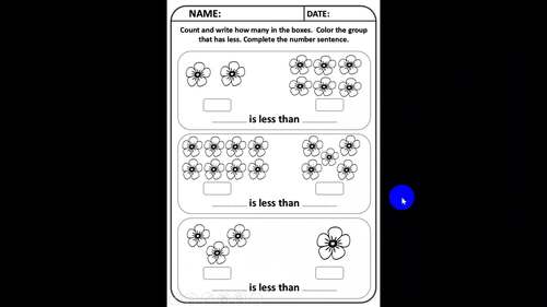 Comparing Numbers to 10 greater than, less than with spring theme