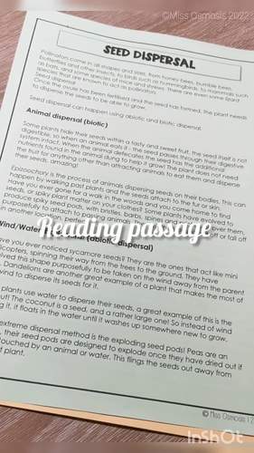 Seed Dispersal Methods Reading Comprehension by Miss Osmosis | TPT
