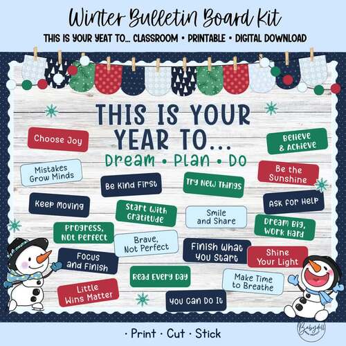 New Year Bulletin Board Kit | Growth Mindset | Winter Snowman Decor
