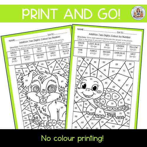 Color By Number Maths Bundle Two Digits No Regrouping Printable 4th Grade