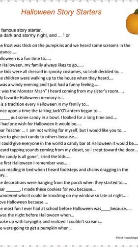 Halloween Writing Prompts and Story Starters on Task Cards by HappyEdugator