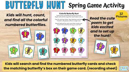 Spring Butterfly Hunt Activity Spring Math Center Game for Kindergarten ...