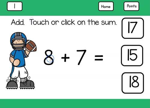 Addition Fluency Within 20 Football Kids for Google Classroom™ Distance ...