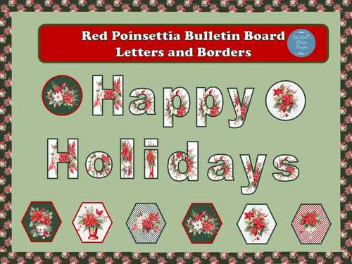 Red Poinsettia Bulletin Board Letters, Numbers, and Borders | TPT