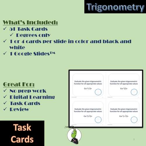 Evaluating the Unit Circle Trigonometry Inverse Degrees Calc Task Cards