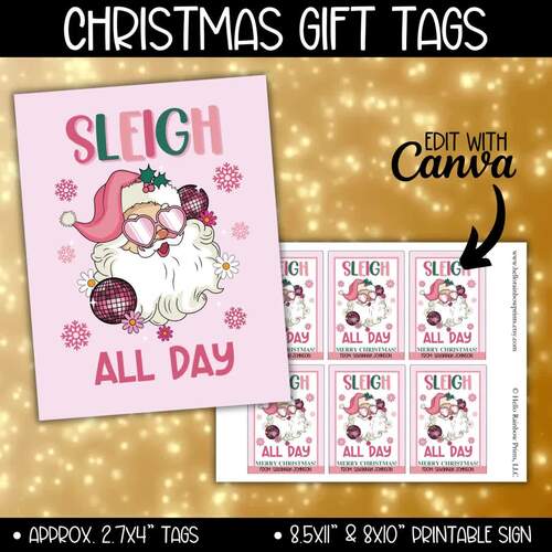 Pink Christmas Office Team Sign Gift Tag Bundle, PTA PTO Teacher ...
