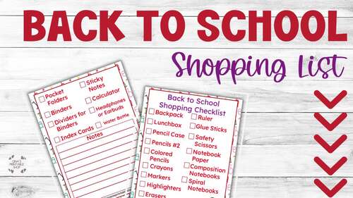 Back to School Shopping Checklist for Elementary Students by ...