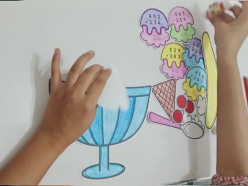 3 Digit Addition and Subtraction Ice Cream Math Craft Summer Back to School