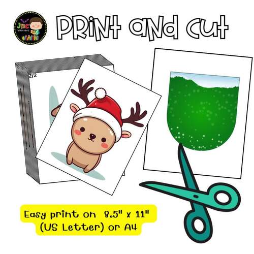 Reindeer Christmas Bulletin Board Kit Winter Door Decor Editable