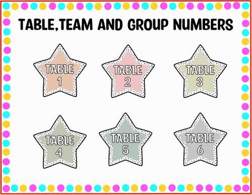 Printable Boho Stars Table Numbers, Classroom Table, Team and Group Labels