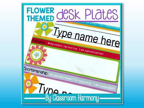 Character Education Flower Themed Desk Plates and SEL Name Plates