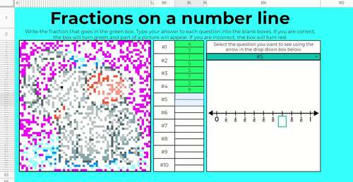 Fractions on a Number Line Pixel Art | Digital Self-Grading Math Activities