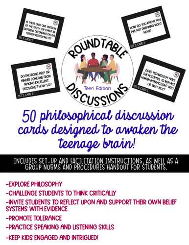 Philosophical Roundtable Group Discussion Cards for Teens | TPT