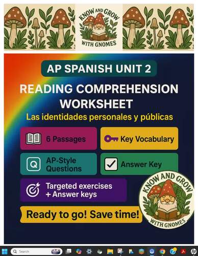 AP Spanish Unit 2 -Personal & Public Identities- Reading Comprehension ...