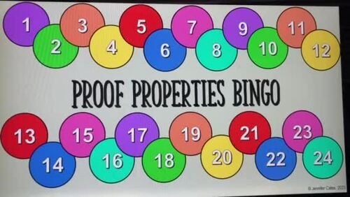 Segment, Angle & Algebraic Proof Property BINGO for High School Geometry