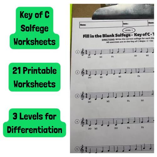 Labeling Solfege Key of C for Middle School Choir and High School Choir Sub