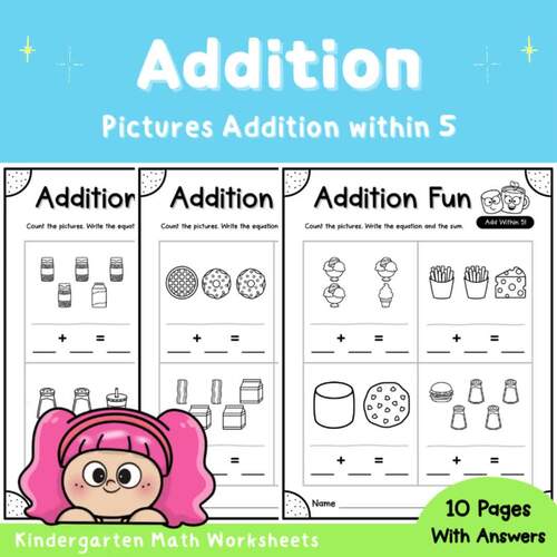 Addition Within 5 | Picture Addition | Count, Write & Add ...