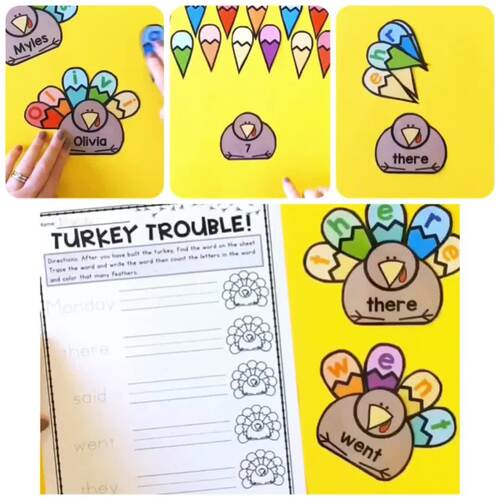 Turkey Sight Words Editable Name Tracing Build Write Thanksgiving Sight ...