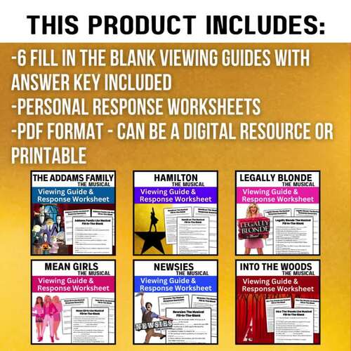 Broadway Bundle → 6 Musical Theatre Viewing Guides & Response Worksheets