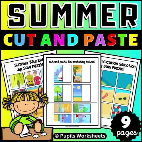 Fun Summer School Cut and Paste Puzzle Worksheets - Summer School Craft ...