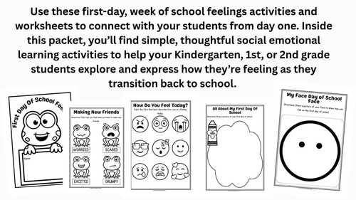 First Day Week Of School Feelings Worksheets Kindergarten First Second ...