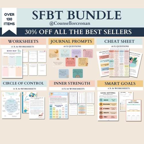 SFBT Bundle worksheets and more, solution focused therapy, goal setting ...