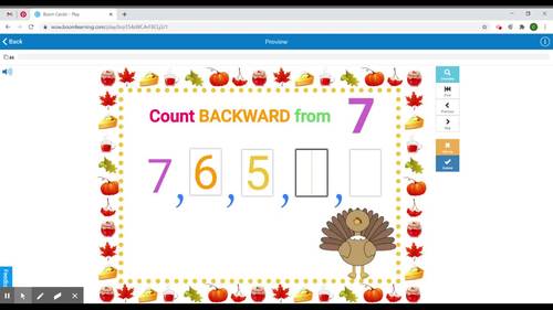 Thanksgiving Math Games Counting Backward from a given number Boom Cards