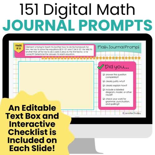 5th Grade Math Journal | Math Writing Prompts - Printable and Digital