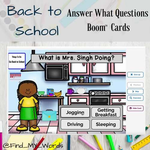 Answering What Questions Speech Therapy Boom Cards - Back to School