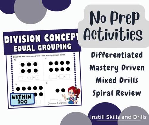 Division Facts with Arrays and Equal Groups Practice Worksheets | TPT