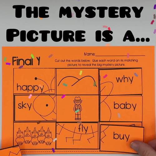 Y Ending Mystery Picture Worksheets: Cut and Paste by Designed by Danielle