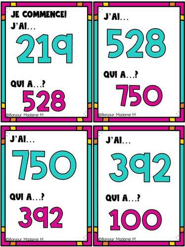 FRENCH Math game J'ai... Qui a...? Les Nombres 100-1000 | Numbers 100-1000