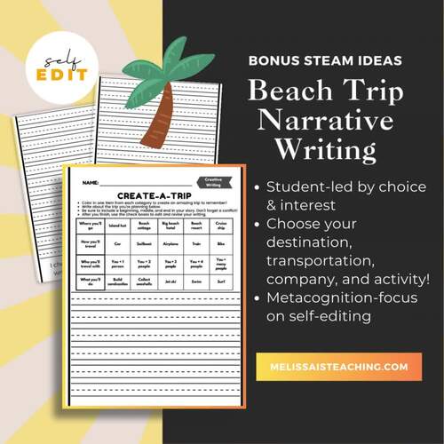 Beach Trip Narrative Writing + Editing, Sub Plan 2nd 3rd 4th 5th Grade