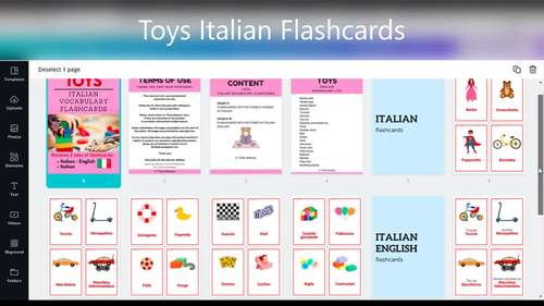 TOYS ITALIAN FLASH CARDS | Italian flashcards toys games | Italian toys ...