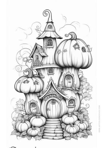 Pumpkin Fairy Houses Coloring sheets Vol: 2 | Pumpkin Coloring pages
