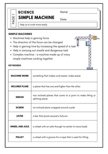 Simple Machine 4th 5th 6th Grade Worksheets by Math & Matter worksheet