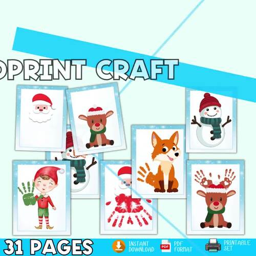 Animal Christmas Handprint Crafts: Winter Holiday Centers for Preschool