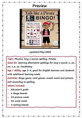 Yo ho ho! Talk like a Pirate Bingo & card activities by Teachers ...