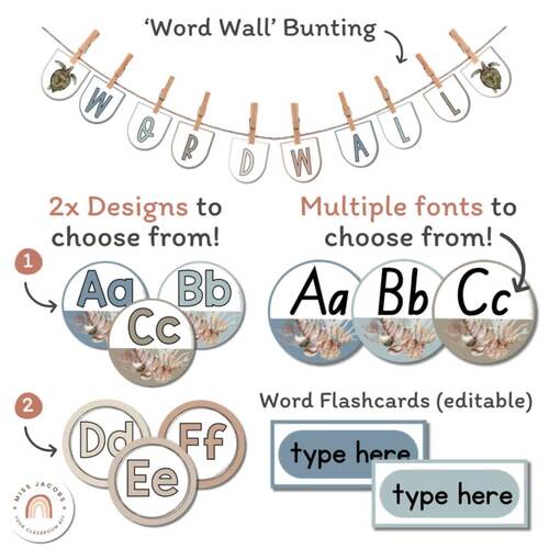 Alphabet Word Wall | Modern Ocean Classroom Decor | Editable | TPT