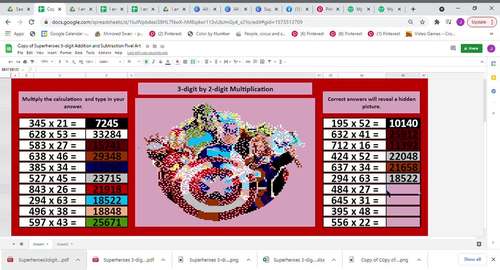 Digital Pixel Art NO PREP 3-digit by 2-digit Multiplication Google Sheets
