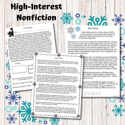 The Life of Snowflake Bentley: Reading Comprehension Passages & Printables